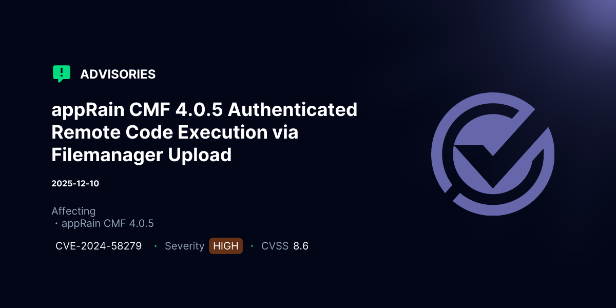 appRain CMF 4.0.5 Authenticated Remote Code Execution via Filemanager ...