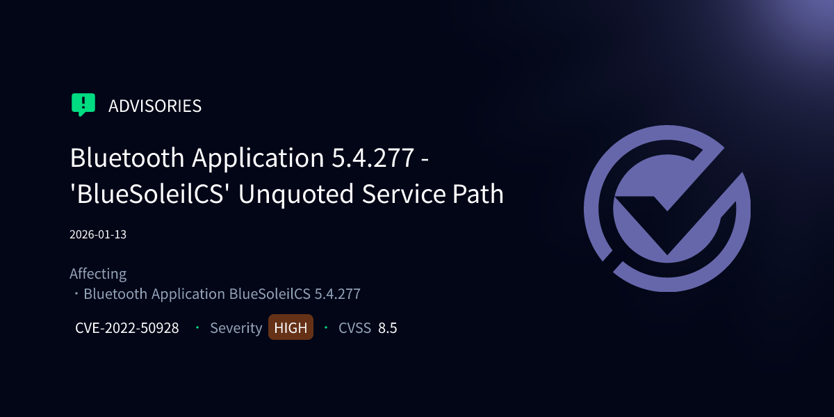 Bluetooth Application 5.4.277 - 'BlueSoleilCS' Unquoted Service Path ...