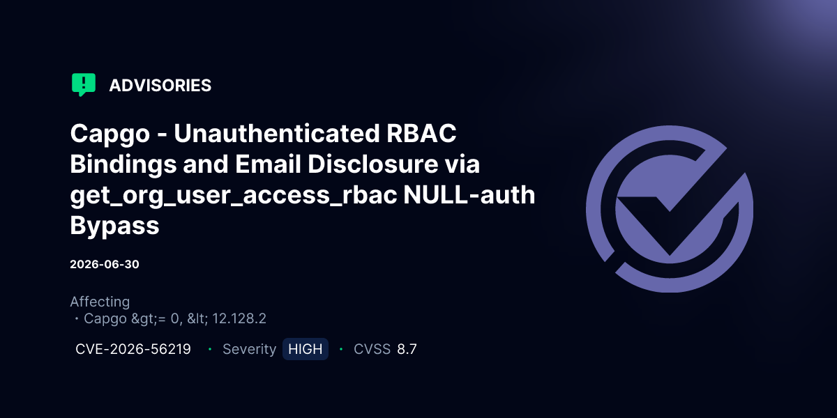 Capgo - Unauthenticated RBAC Bindings and Email Disclosure via get_org ...