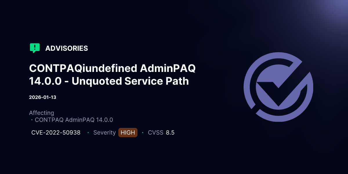 CONTPAQi® AdminPAQ 14.0.0 - Unquoted Service Path | Advisories | VulnCheck