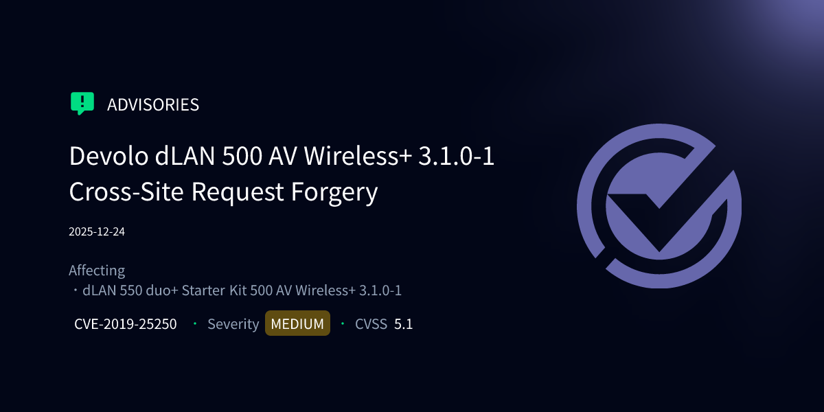 Devolo dLAN 500 AV Wireless+ 3.1.0-1 Cross-Site Request Forgery ...