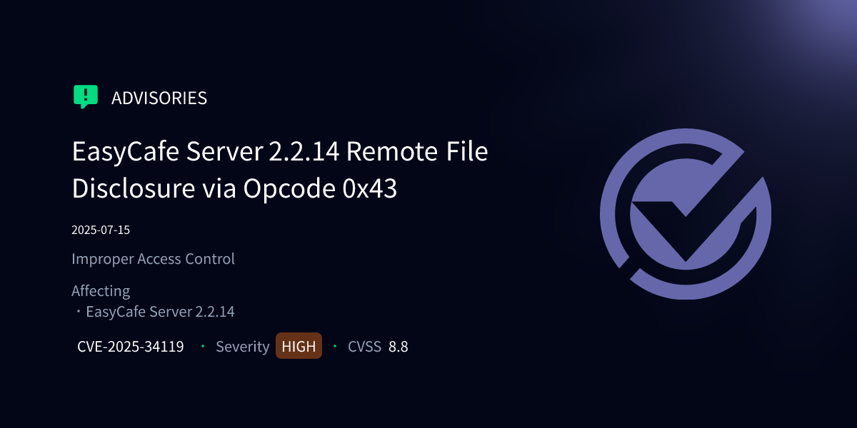 EasyCafe Server 2.2.14 Remote File Disclosure via Opcode 0x43 ...