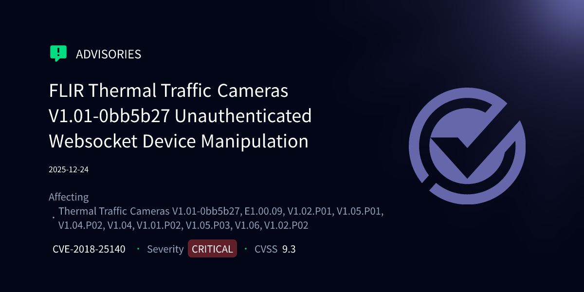 FLIR Thermal Traffic Cameras V1.01-0bb5b27 Unauthenticated Websocket ...