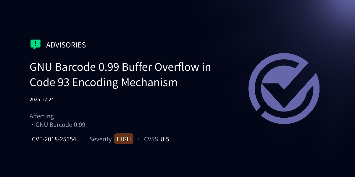 GNU Barcode 0.99 Buffer Overflow in Code 93 Encoding Mechanism ...