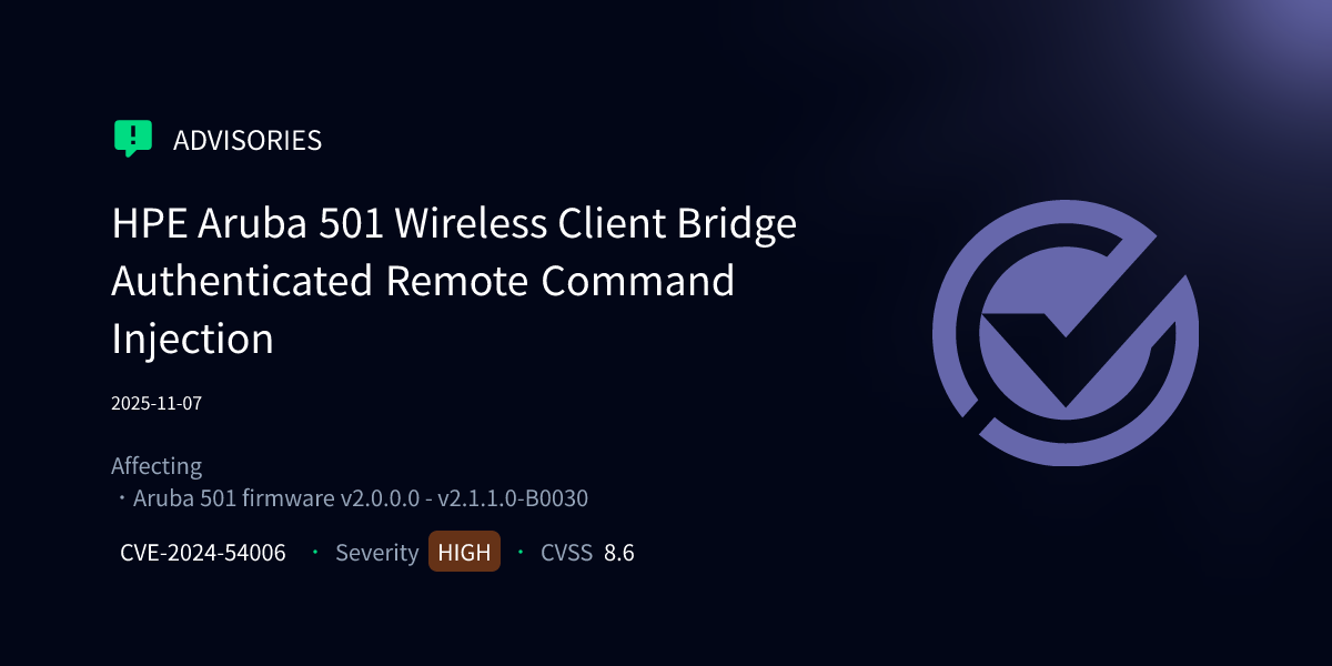HPE Aruba 501 Wireless Client Bridge Authenticated Remote Command ...