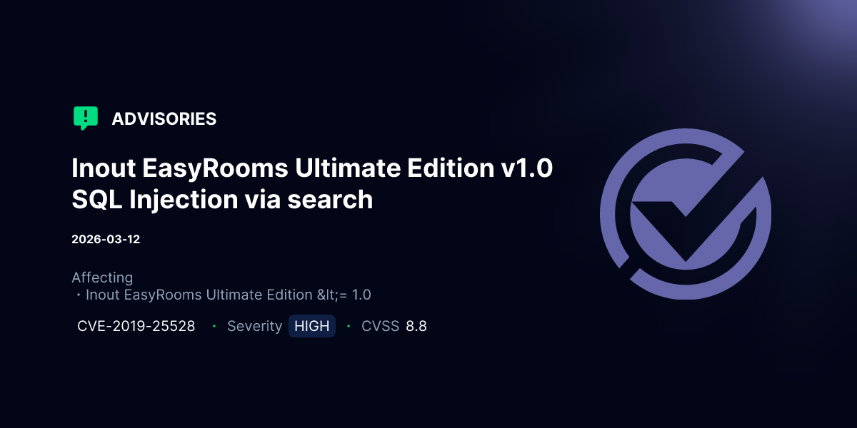 Inout EasyRooms Ultimate Edition v1.0 SQL Injection via search ...