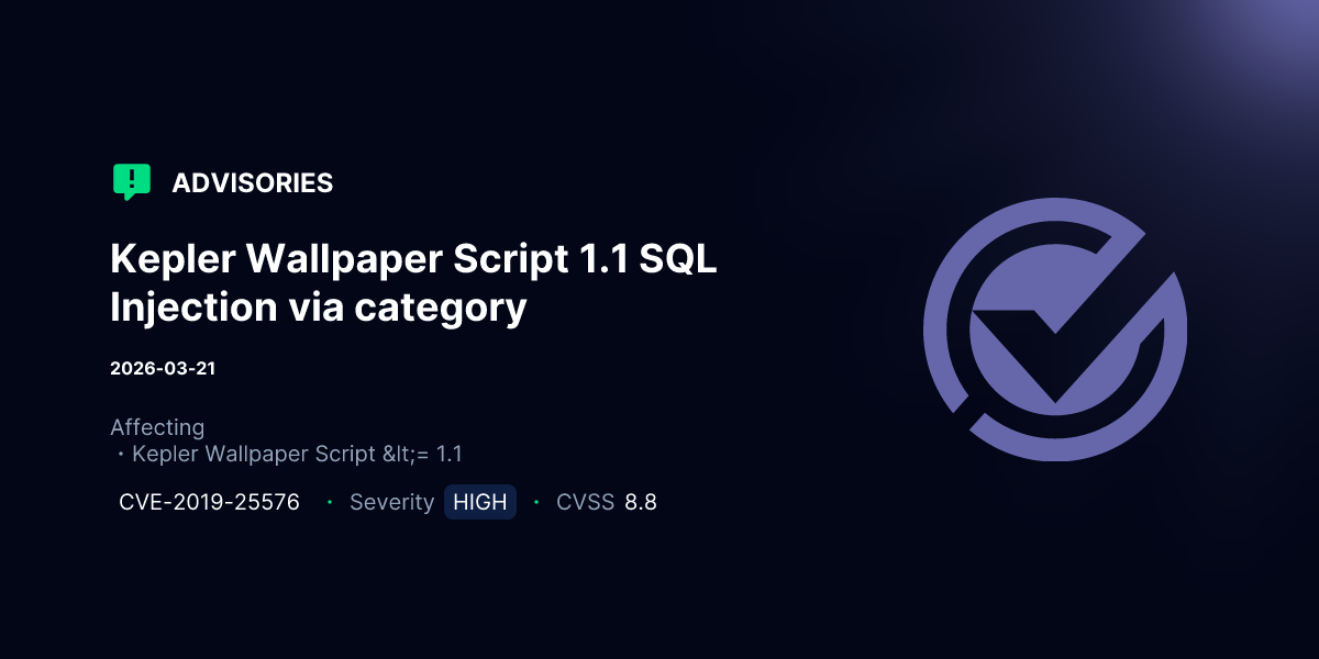 Kepler Wallpaper Script 1.1 SQL Injection via category | Advisories ...