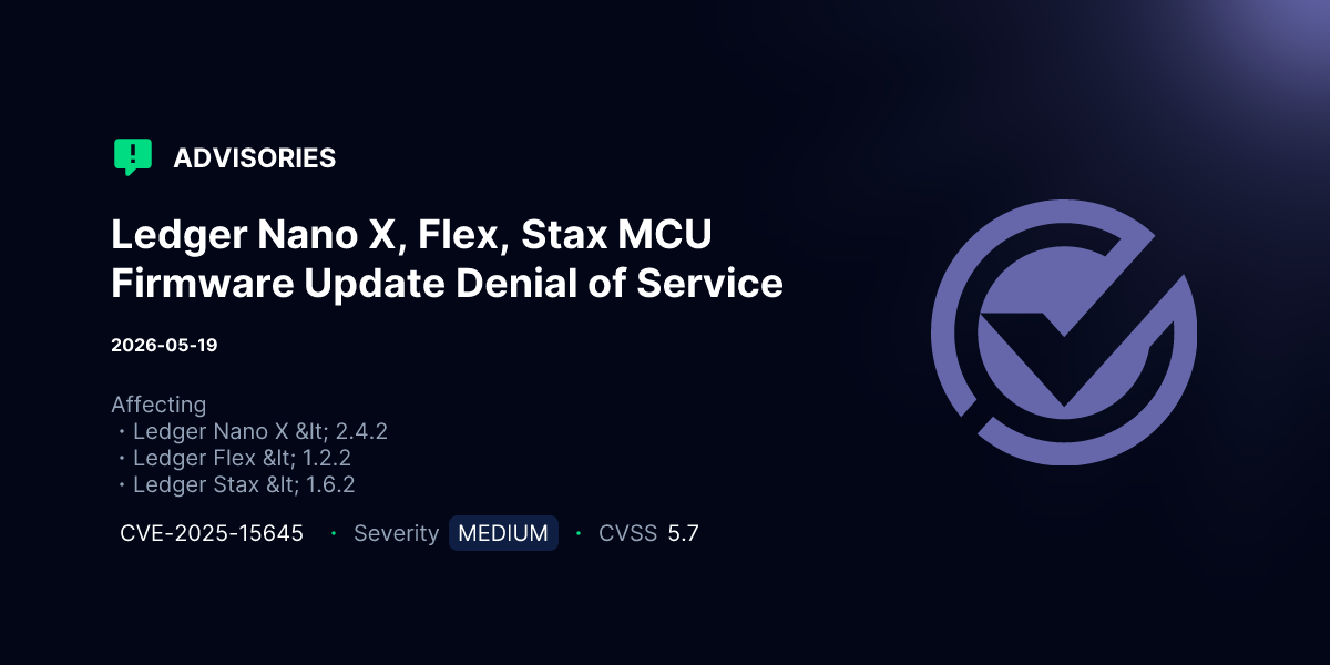 Ledger Nano X, Flex, Stax MCU Firmware Update Denial of Service ...