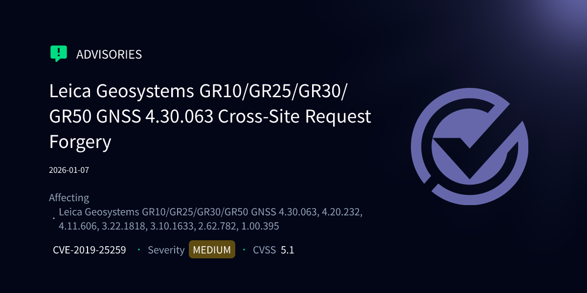 Leica Geosystems GR10/GR25/GR30/GR50 GNSS 4.30.063 Cross-Site Request ...