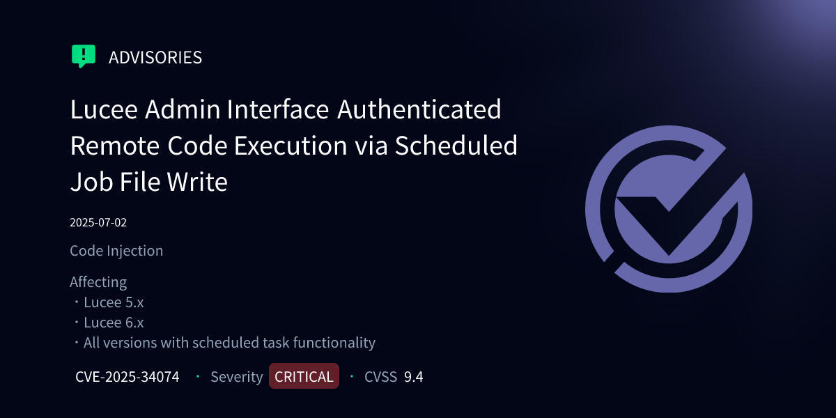Lucee Admin Interface Authenticated Remote Code Execution via Scheduled Job File Write ...