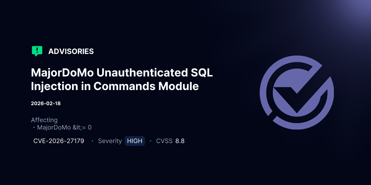 MajorDoMo Unauthenticated SQL Injection in Commands Module | Advisories ...