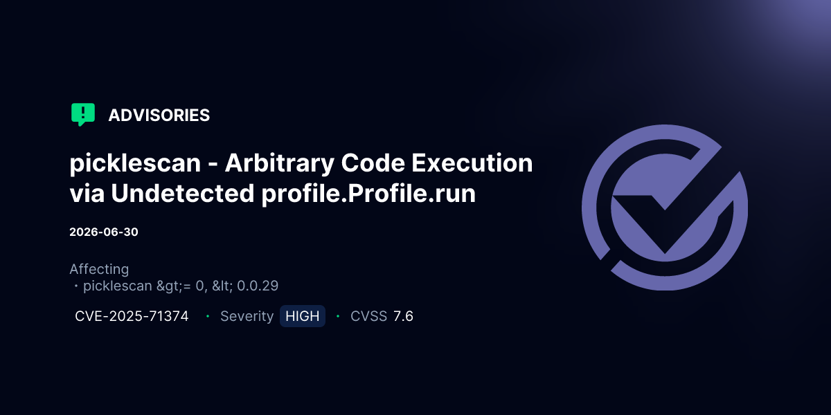 picklescan - Arbitrary Code Execution via Undetected profile.Profile ...