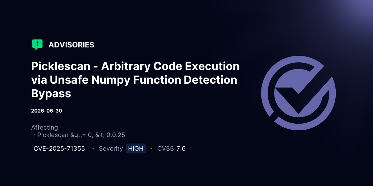Picklescan - Arbitrary Code Execution via Unsafe Numpy Function ...