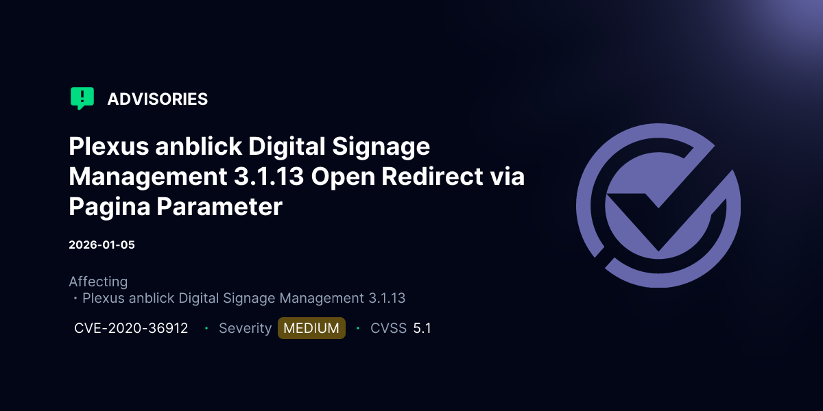 Plexus anblick Digital Signage Management 3.1.13 Open Redirect via ...