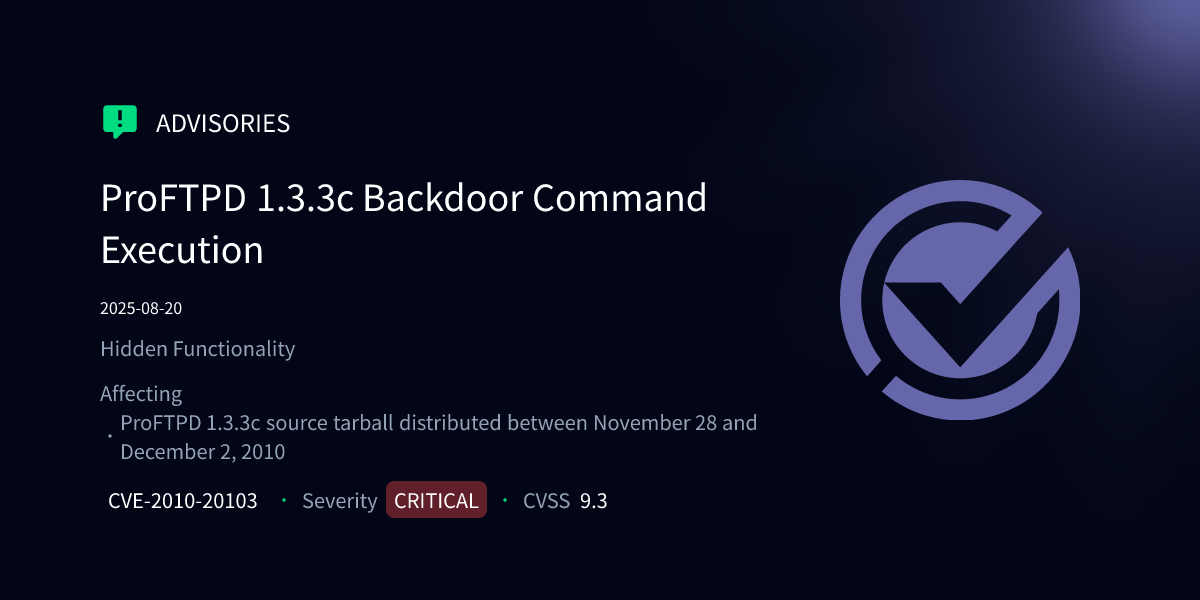 ProFTPD 1.3.3c Backdoor Command Execution | Advisories | VulnCheck