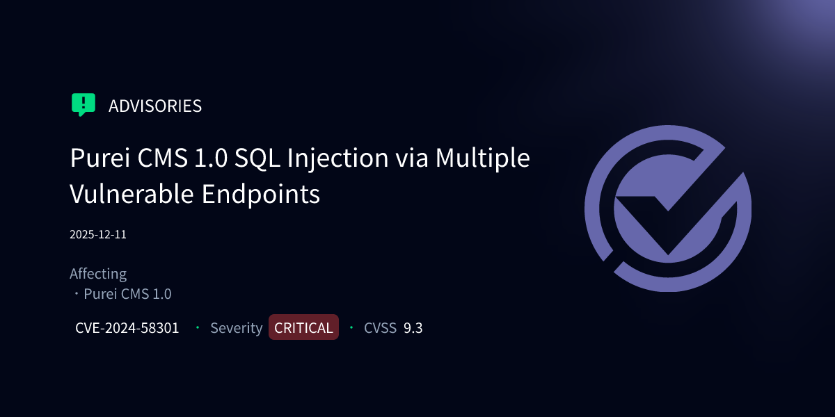 Purei CMS 1.0 SQL Injection via Multiple Vulnerable Endpoints ...