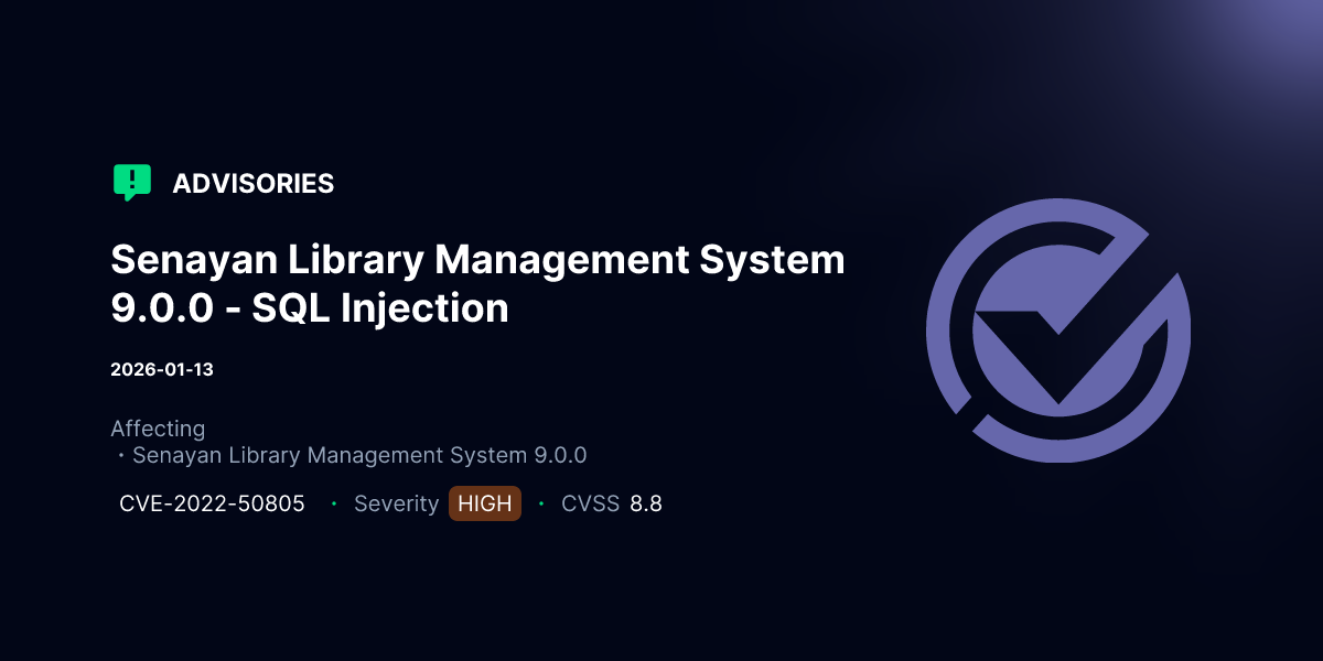 Senayan Library Management System 9.0.0 - SQL Injection | Advisories ...