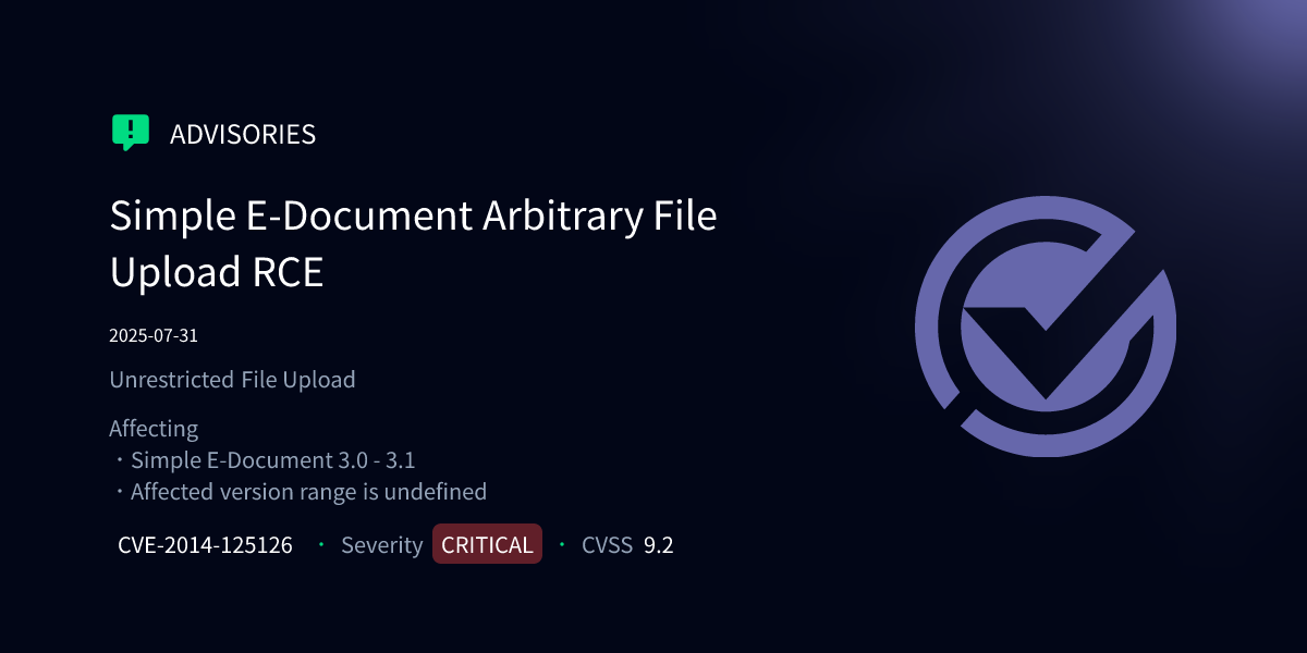 Simple E-Document Arbitrary File Upload RCE | Advisories | VulnCheck