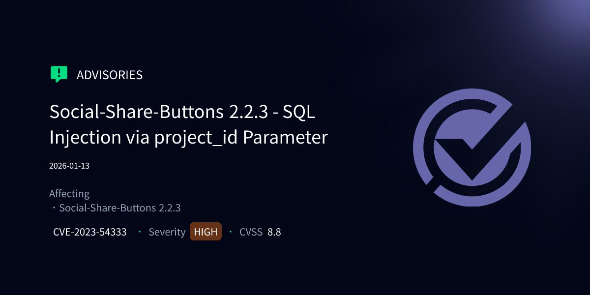 Social-Share-Buttons 2.2.3 - SQL Injection via project_id Parameter ...