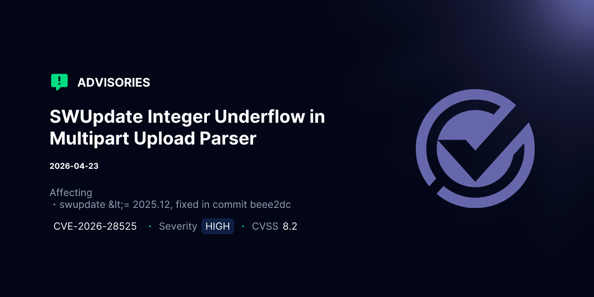 SWUpdate Integer Underflow in Multipart Upload Parser | Advisories ...