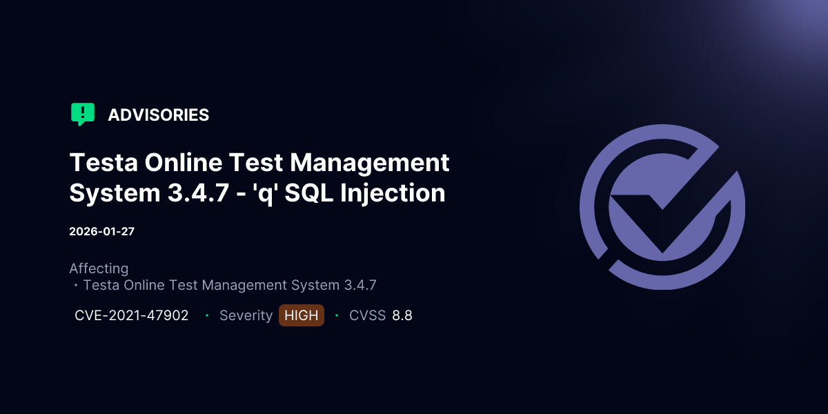 Testa Online Test Management System 3.4.7 - 'q' SQL Injection ...