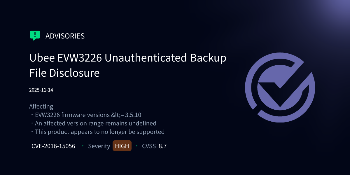 Ubee EVW3226 Unauthenticated Backup File Disclosure | Advisories ...