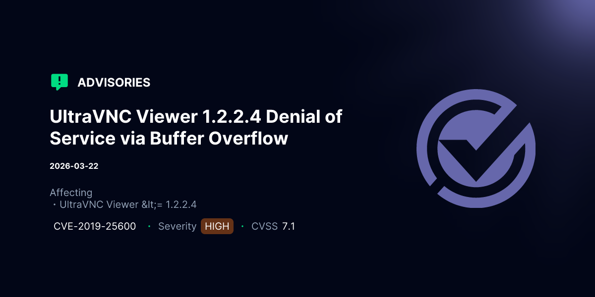 UltraVNC Viewer 1.2.2.4 Denial of Service via Buffer Overflow ...