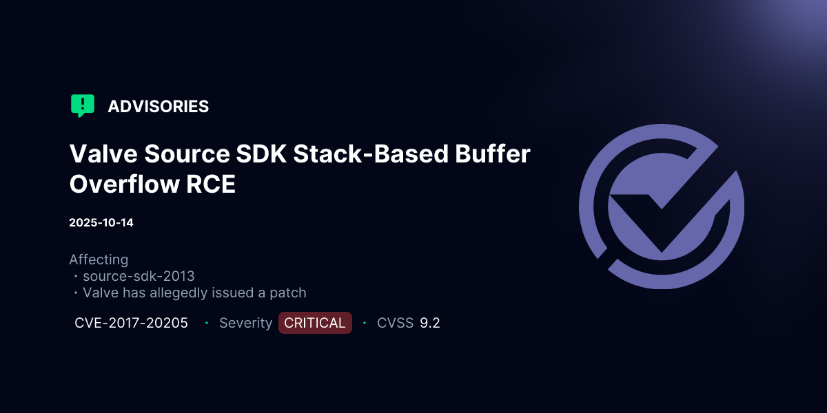 Valve Source SDK Stack-Based Buffer Overflow RCE | Advisories | VulnCheck