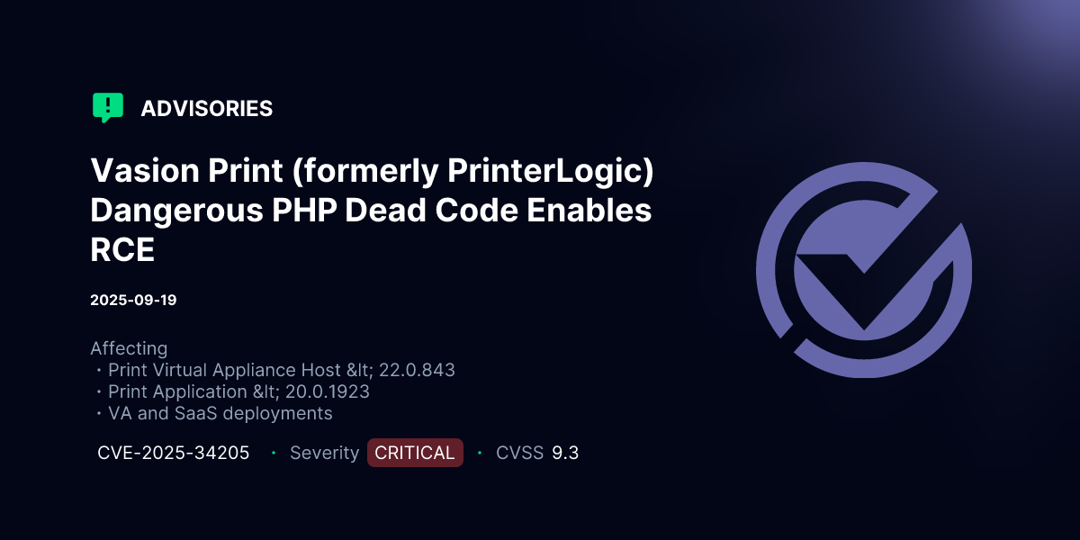 Vasion Print (formerly PrinterLogic) Dangerous PHP Dead Code Enables ...