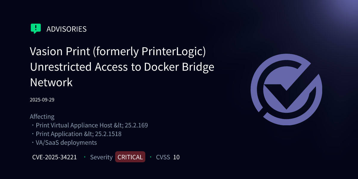 Vasion Print (formerly PrinterLogic) Unrestricted Access to Docker ...