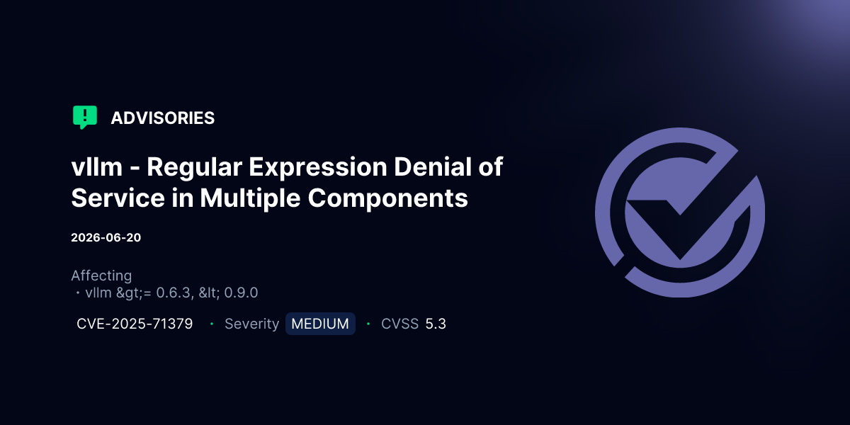 vllm - Regular Expression Denial of Service in Multiple Components ...