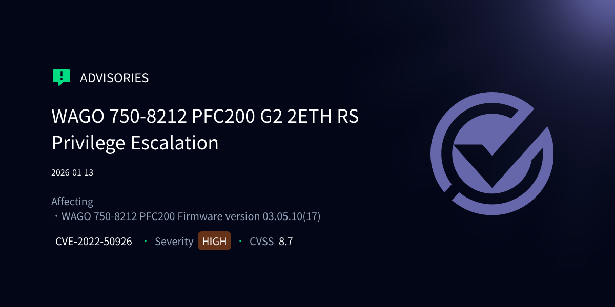 WAGO 750-8212 PFC200 G2 2ETH RS Privilege Escalation | Advisories ...