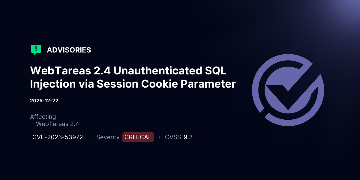 WebTareas 2.4 Unauthenticated SQL Injection via Session Cookie ...