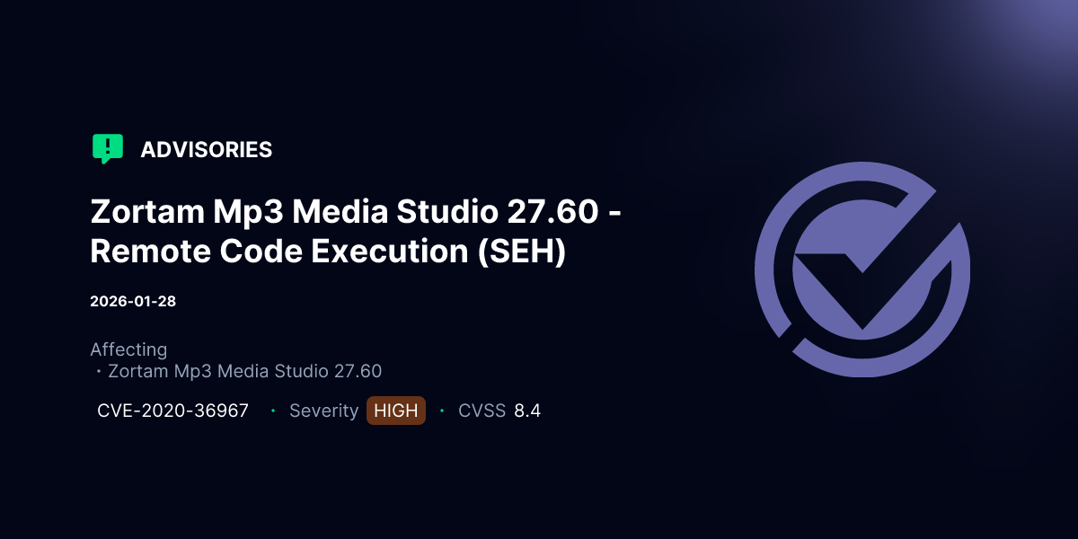 Zortam Mp3 Media Studio 27.60 - Remote Code Execution (SEH ...